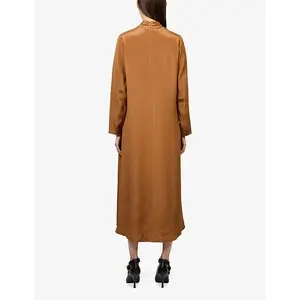 Max Mara Long-sleeve Silk Crepe De Chine Midi Dress