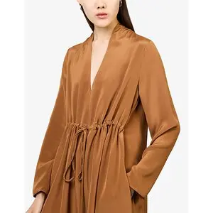 Max Mara Long-sleeve Silk Crepe De Chine Midi Dress