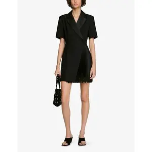 Sandro Wraparound Lapel-collar Wool-blend Mini Dress