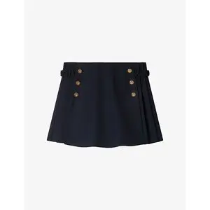 Sandro Pleated Button-embellished Wool-blend Skort