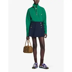 Sandro Pleated Button-embellished Wool-blend Skort