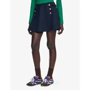 Sandro Pleated Button-embellished Wool-blend Skort