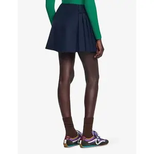 Sandro Pleated Button-embellished Wool-blend Skort