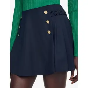 Sandro Pleated Button-embellished Wool-blend Skort