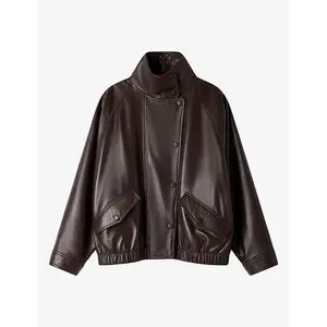 Sandro Oversized Funnel-neck Leather Jacket