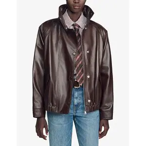 Sandro Oversized Funnel-neck Leather Jacket