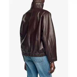 Sandro Oversized Funnel-neck Leather Jacket