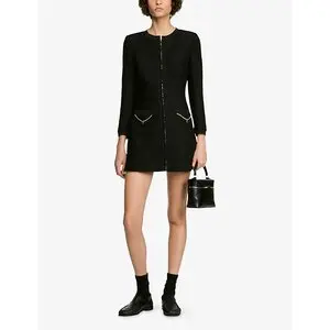 Sandro Zipped Chain-embellished Woven Mini Dress