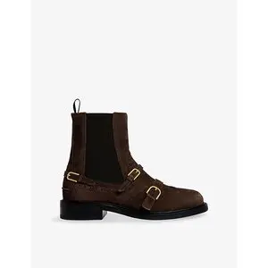Sandro Buckle Chelsea Suede Ankle Boots - Brown