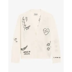 Zadig&Voltaire Mirkaz Logo-embroidered Cashmere Cardigan - Ecru