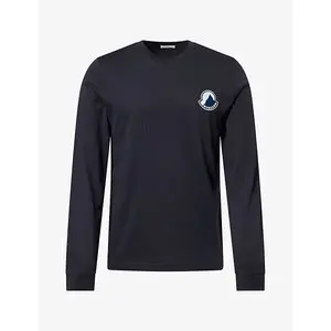 Moncler Mountain Logo-patch Long-sleeve Cotton T-shirt - Navy
