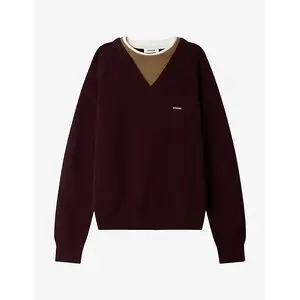 Sandro Two-in-one Wool And Cashmere-blend Jumper - Bordeaux