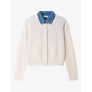 Sandro Denim-collar Button-down Wool-blend Cardigan - Ecru