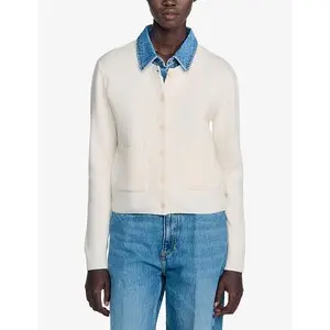 Sandro Denim-collar Button-down Wool-blend Cardigan