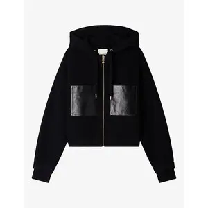 Sandro Hooded Leather-trim Wool And Cashmere Cardigan - Black