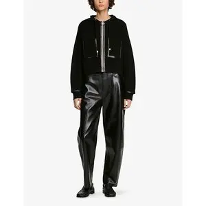 Sandro Hooded Leather-trim Wool And Cashmere Cardigan