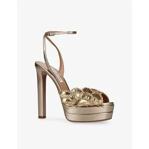 AQUAZZURA Ce Soir 130 Plateau Leather Sandals - Gold