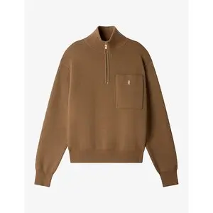 Sandro Zip-neck Wool And Cashmere-blend Jumper - Camel