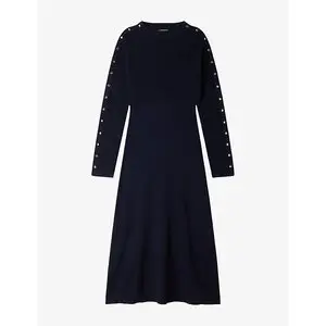 Sandro Embellished Two-in-one Wool And Cashmere-blend Maxi Dress - Navy Blue