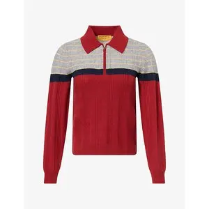 Guest In Residence Stripe Track Cashmere Knit Polo Shirt - Carmine Combo