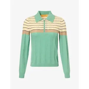 Guest In Residence Stripe Track Cashmere Knit Polo Shirt - Highland Combo