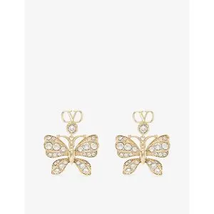 Valentino Garavani Flutterby Metal And Swarovski Crystal Earrings - Platinum/crystal