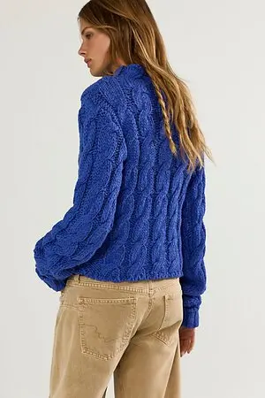 Free People Simone Cable Knit Pullover At - Blue Laser