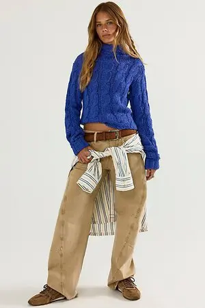 Free People Simone Cable Knit Pullover At - Blue Laser