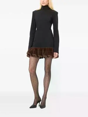ROTATE BY BIRGER CHRISTENSEN Long-sleeve Faux-fur Trim Mini Dress - Black