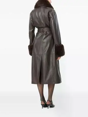 ROTATE BY BIRGER CHRISTENSEN Faux-fur Collar Leather Coat - Brown