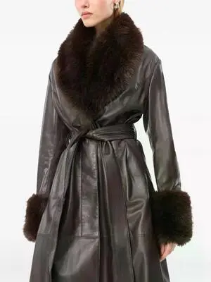 ROTATE BY BIRGER CHRISTENSEN Faux-fur Collar Leather Coat