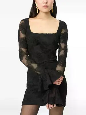 ROTATE BY BIRGER CHRISTENSEN Flower Mesh Long-sleeve Mini Dress - Black