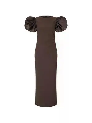 ROTATE BY BIRGER CHRISTENSEN Draped Midi Puff Dress - Brown