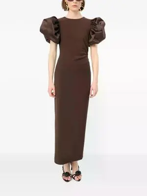 ROTATE BY BIRGER CHRISTENSEN Draped Midi Puff Dress - Brown