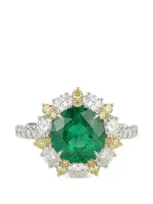 HYT JEWELRY Emerald And Diamond Ring - Silver