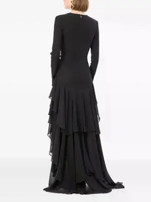 ROTATE BY BIRGER CHRISTENSEN Long-sleeve Ruffle Train Asymmetric Dress