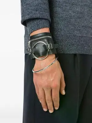 Raf Simons Leather-cuff Zip-detail Bracelet - Black
