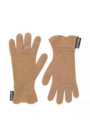 Moschino Logo-patch Ribbed-cuff Gloves - Neutrals