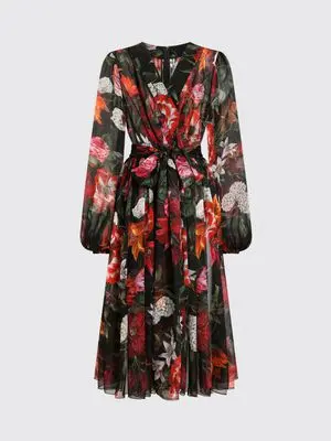 Dolce & Gabbana Floral Midi Silk Dress With Balloon Sleeves