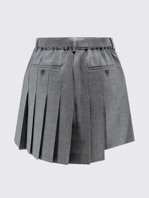 Sacai High-waisted Pleated Wool Shorts With Asymmetrical Hem