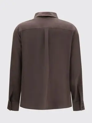 LARDINI Classic Pure Silk Shirt With French Collar And Concealed Placket - Brown