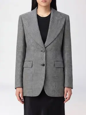 Dolce & Gabbana Cropped Houndstooth Wool Blazer With Peak Lapels