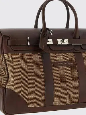 Brunello Cucinelli Chevron Pattern Canvas Travel Bag With Leather Details