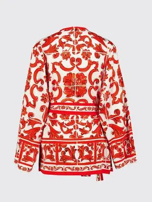 Dolce & Gabbana Majolica Print Silk Blouse With A Tie-waist Detail