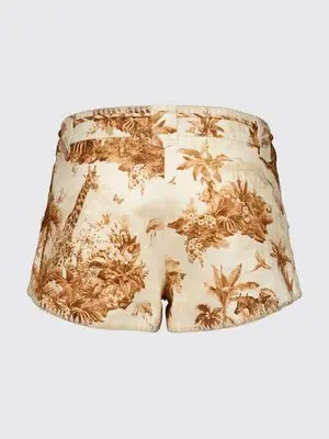 Zimmermann Indra Slim Fit Linen Shorts With Graphic Print And Belt - Brown