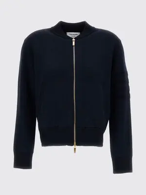 Thom Browne Virgin Wool And Linen Blend Bomber Jacket With Zip Closure - Blue