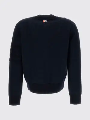 Thom Browne Virgin Wool And Linen Blend Bomber Jacket With Zip Closure - Blue