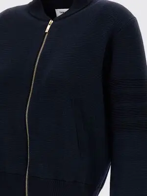 Thom Browne Virgin Wool And Linen Blend Bomber Jacket With Zip Closure - Blue