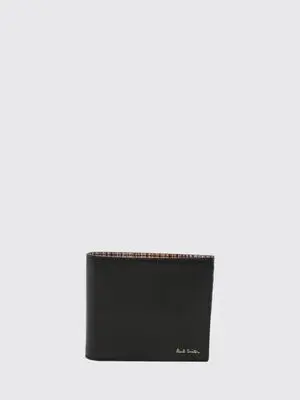 Paul Smith Bifold Calfskin Leather Wallet With Striped Interior And Laminated Logo - Black