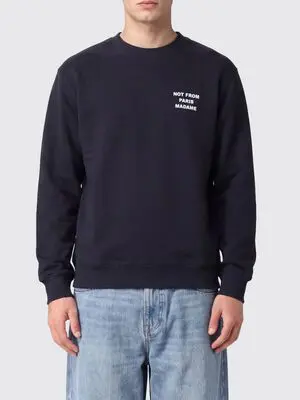 Drole De Monsieur Cotton Crewneck Sweatshirt With Contrast Slogan Print - Blue